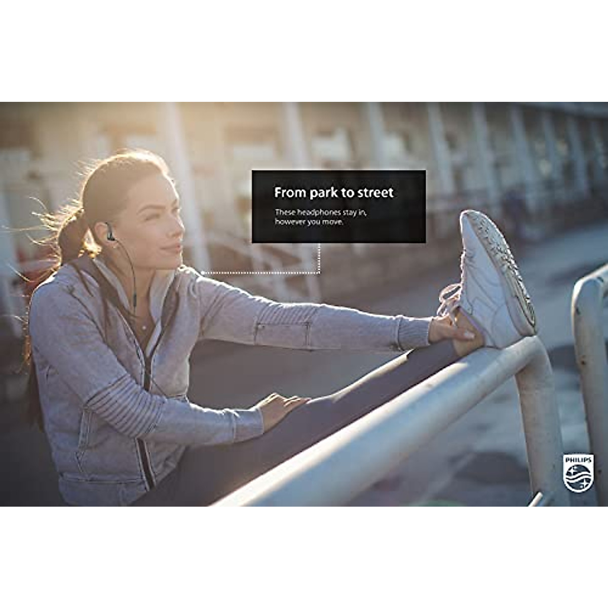 Philips A1105 in-Ear Sports Wired Headphones with Ear Hooks for Secure Fit, Deep bass, in-line Remote Control and Microphone, Sweat-Resistant, 3.5 mm Connector TAA1105BK