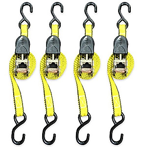 Ratchet Tie Down Strap – 4 Pack – 1 Inch – 15 Feet – 500 LBS Working Load – 1500 LB Break Strength – Cam buckle Alternative – Cargo Straps Perfect for Moving Appliances, Lawn Equipment, Motorcycle, ATV by Everest