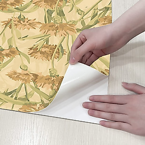 JiffDiff Yellow Floral Wallpaper - Straw Plant Watercolor Chrysanthemum Fleurs Stick on Removable Wallpaper
