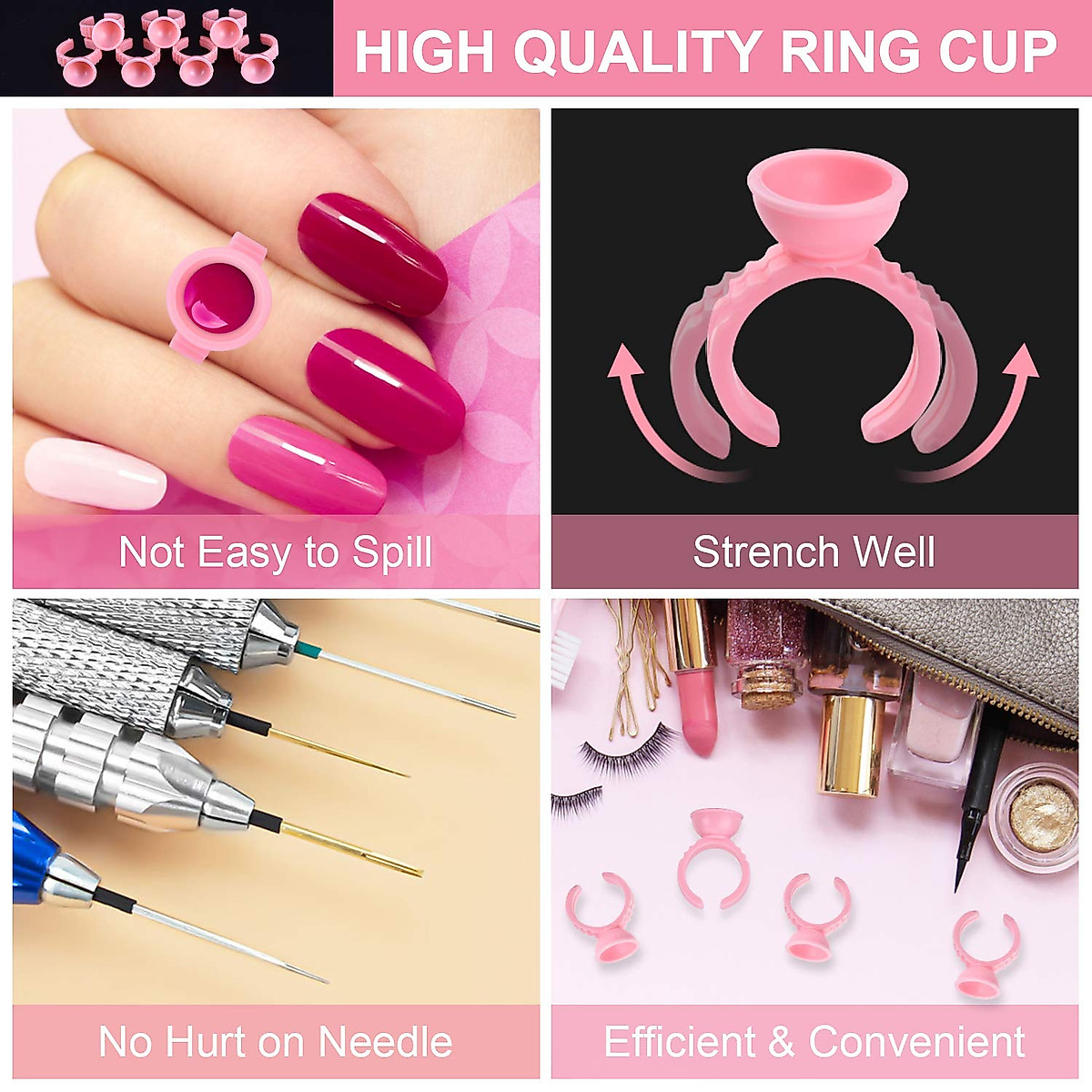 MEKK Glue Rings Glue Rings for Eyelash Extensions 300PCS Pink Lash Extension Supplies Eyelash Glue Rings Disposable Pigment Rings for Eyelash Extension Nail Art