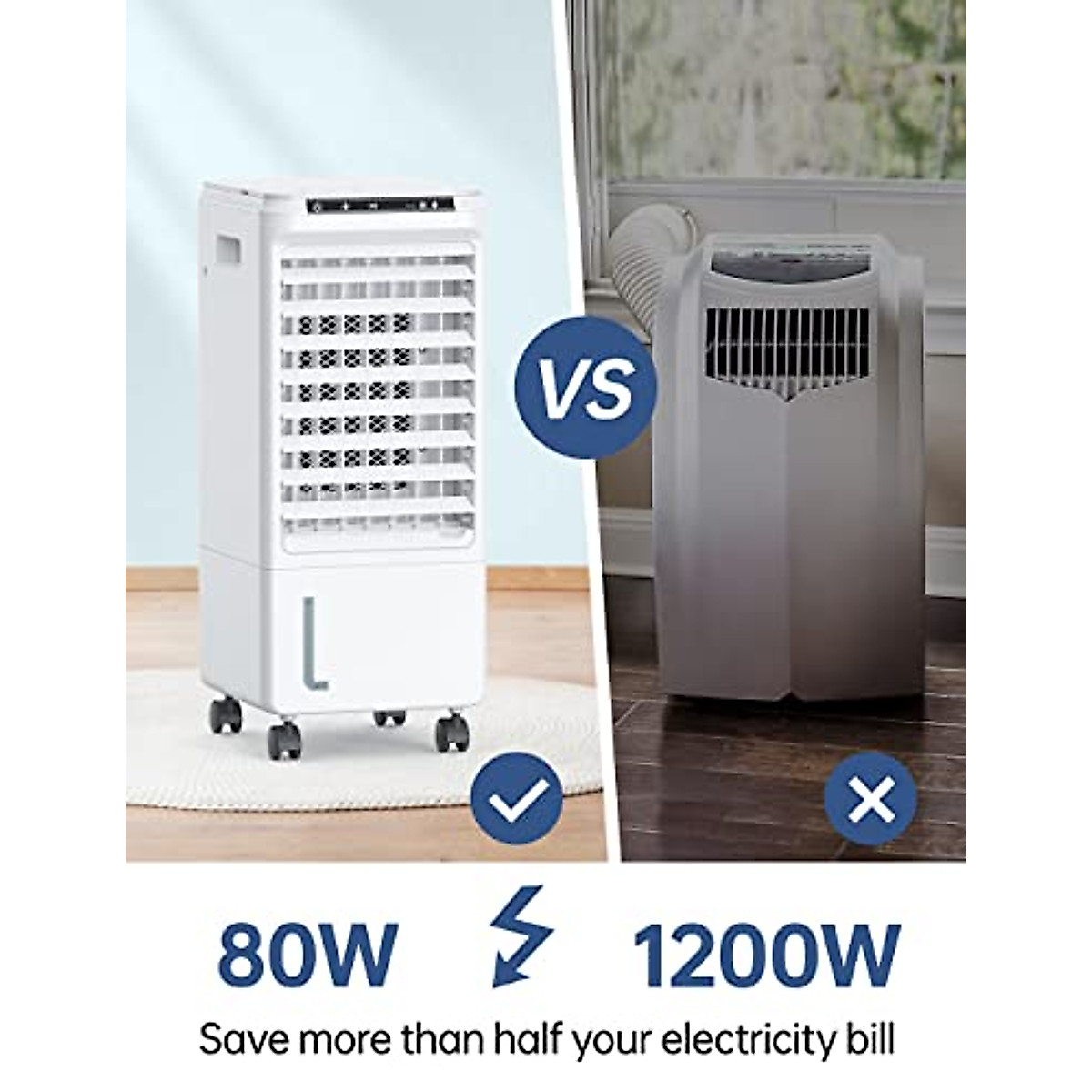 Evaporative Air Cooler, AOLOS Room Air Conditioner Fan, 3 IN 1 Portable Air Cooler w/Remote, 3 Speeds, 1.85-Gal, 7H Timer & 40°Auto Oscillation, Air Conditioner Portable for Room Garage Office