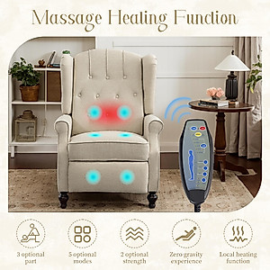 Pushback Recliner Chair, Fabric Armchair Small Recliners Home Theater Seating, Adjustable Modern Reclining Chair for Adults in Living Room (Linen, Beige)