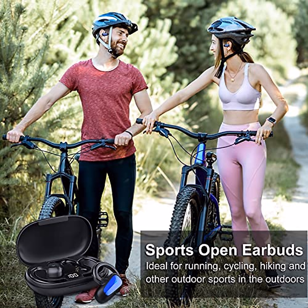 Open Ear Earbuds Sport Open Earbuds Wireless Bluetooth Earbuds with Earhooks 30Hrs Playtime with Charging Case and LED Power Display Sweat Resistant for Outdoor Sports, Running and Workouts, Black