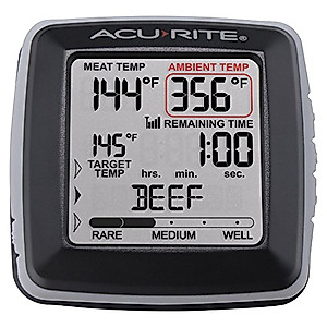 AcuRite 01185M Digital Meat Thermometer with Wireless Display and Time Left to Cook Gray, 3.31-inch Height x 3.43-inch Width x 2.52-inch Depth