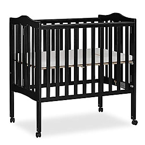 Dream On Me 2-in-1 Lightweight Folding Portable Stationary Side Crib in Black, Greenguard Gold Certified 40x26x38 Inch (Pack of 1)