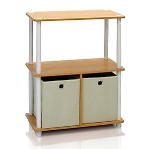 Furinno Go Green 3-Tier 2-Bin Multi-Purpose Storage Shelf (Set of 2), Beech