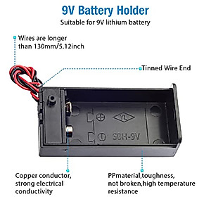 QTEATAK 2pcs 9v Battery Holder with Switch and Lead Wires