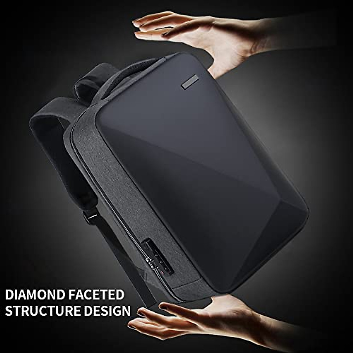 JohnMojie 17" Gaming Laptop Backpack Hard Shell Slim Student Backpack with Built-in USB Charging Port, External Password Lock (Dark Grey)