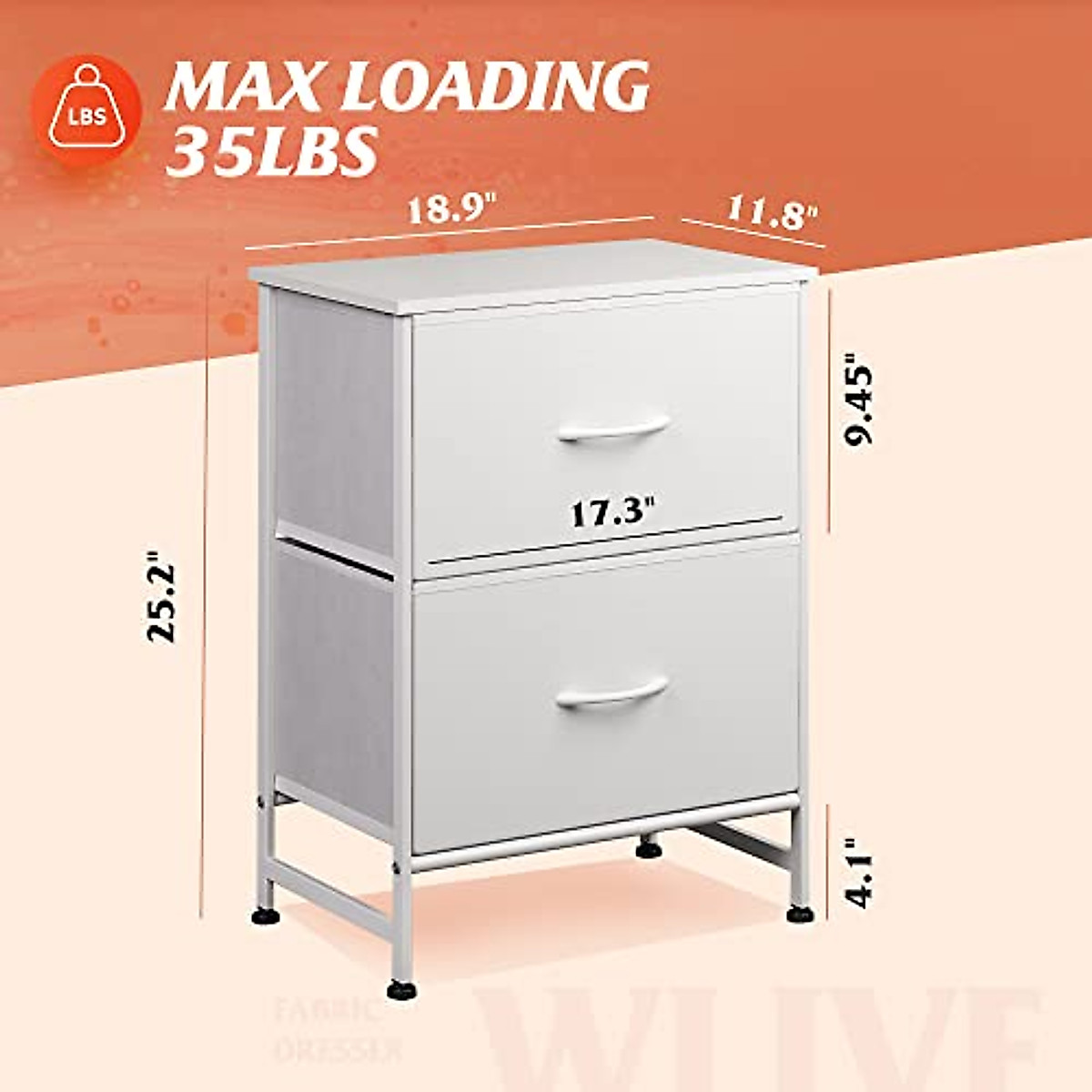 WLIVE 2-Drawer Nightstand and 5-Drawer Dresser Set, Dressers for Bedroom, Fabric Storage Tower, Hallway, Entryway, Closets, Sturdy Steel Frame, Wood Top, Easy Pull Handle (White)