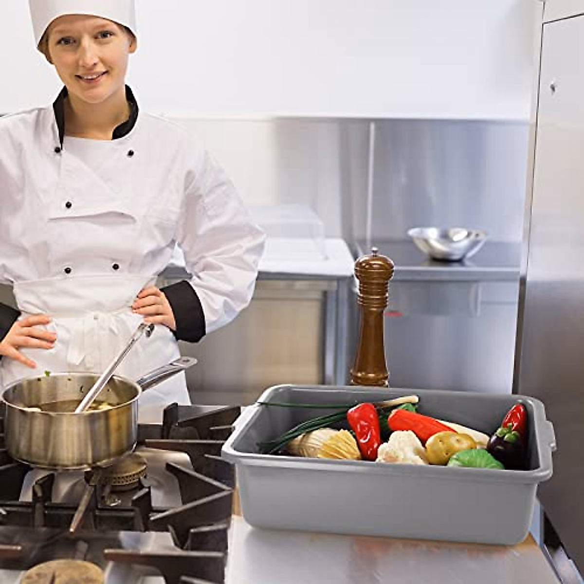 Minekkyes 4-Pack 25 L Commercial Bus Box/Tote Box, Plastic Utility Bus Tub, Grey