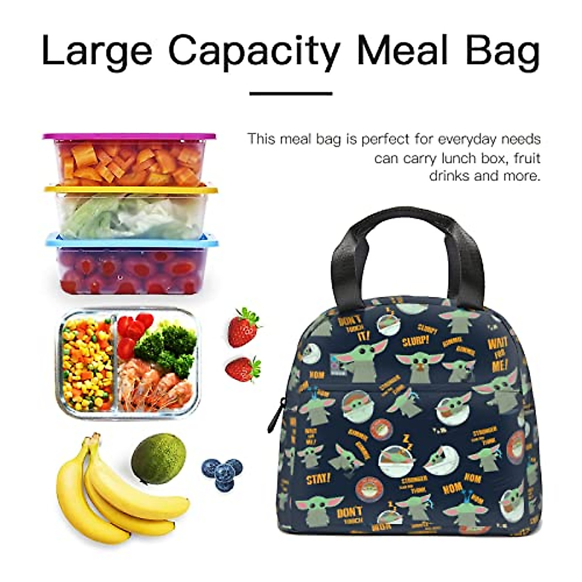 YEGRTUF Reusable Cute Insulated Lunch Bag 8x5x8.5 Inch Waterproof Tote Lunch Box for Women Men Cooler Lunchbox for Adults Work Travel Picnic Camping