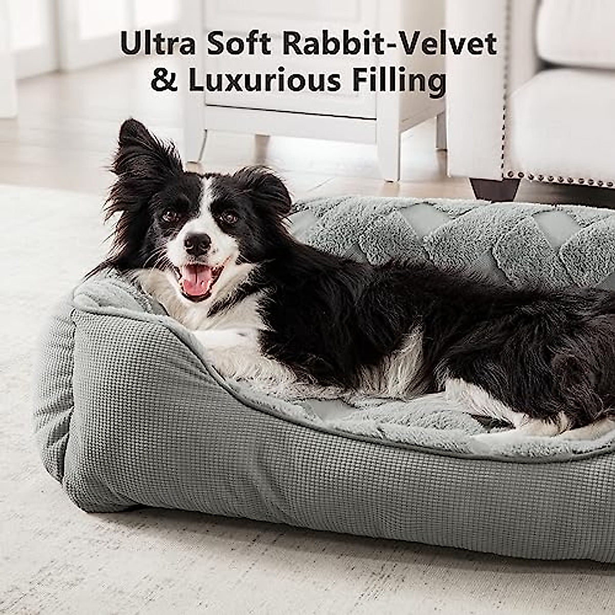 MIXJOY Dog Bed for Large, Medium, Small Dogs - Rectangle Washable Sleeping Puppy Sofa, Orthopedic Pet Bed, Soft Calming for Indoor Cats, Anti-Slip Bottom With Multiple Sizes (20'', Gray)