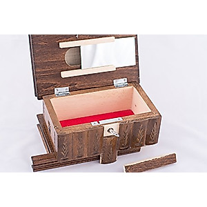 Kalotart Jewelry and Secret Box 2 in 1 - Handmade Wooden Case with Hidden Key and Removable Compartments - Beautiful Classical Wooden Carved Jewelry Lock Box (All brown)
