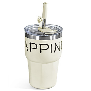 21 oz Travel Coffee Mug, Insulated Tumbler with Lid and Straw, Double Wall Vacuum Insulated Tumbler, Reusable Coffee Cup Gifts for Women, Tea and Drinks, White