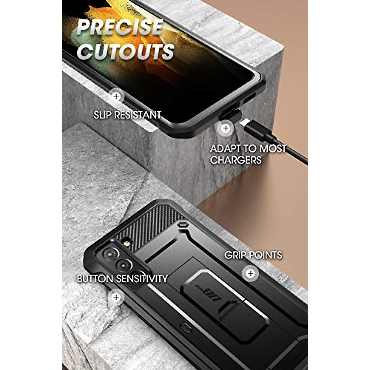 SUPCASE UBPro Series Case for Galaxy S21+ Plus 5G (2021 Release), Full-Body Dual Layer Rugged Holster & Kickstand Case Without Built-in Screen Protector (Black)