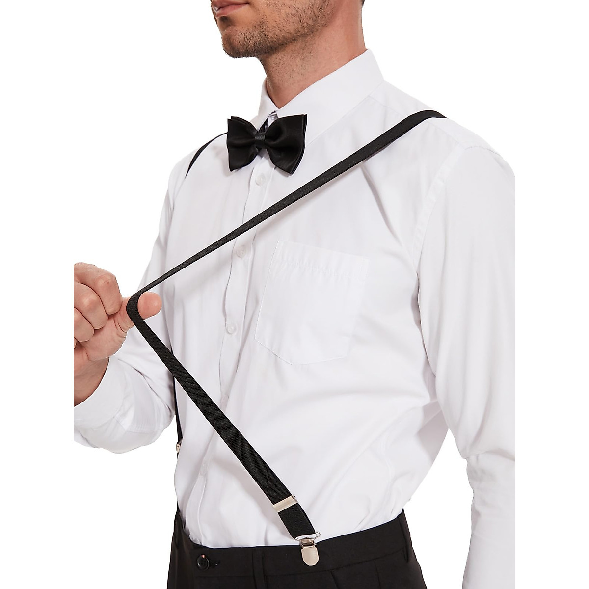 habibee Solid Color Mens Suspender Y Shape with Strong Clips Adjustable Braces