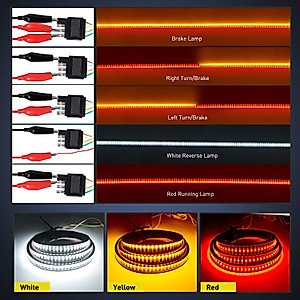 Nilight Triple Row 60 Inch 504 LEDs Truck Tailgate Light Bar Strip with Red Tail Brake Sequential Amber Turn Signal White Reverse Back Up Lighting Modes for Pick Up Truck SUV