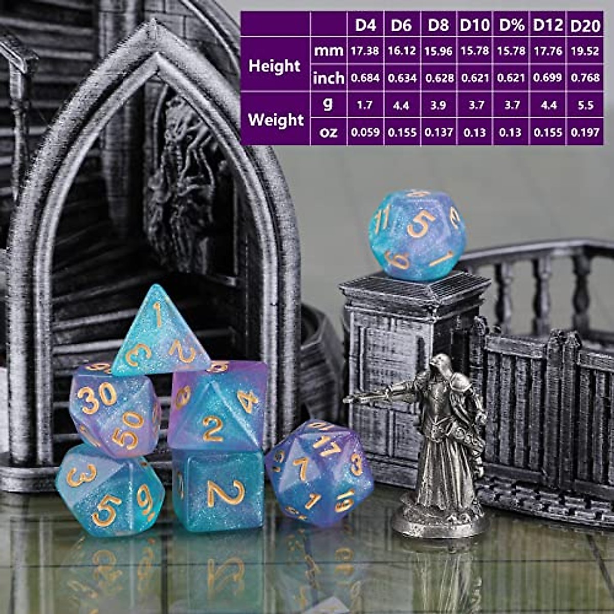 Coyeekn DND Dice Set, 7 x 7 Sets (49 Pieces) Glitter Polyhedral Dice for Dungeons & Dragons RPG MTG DND Tabletop Game with 1 Pouch
