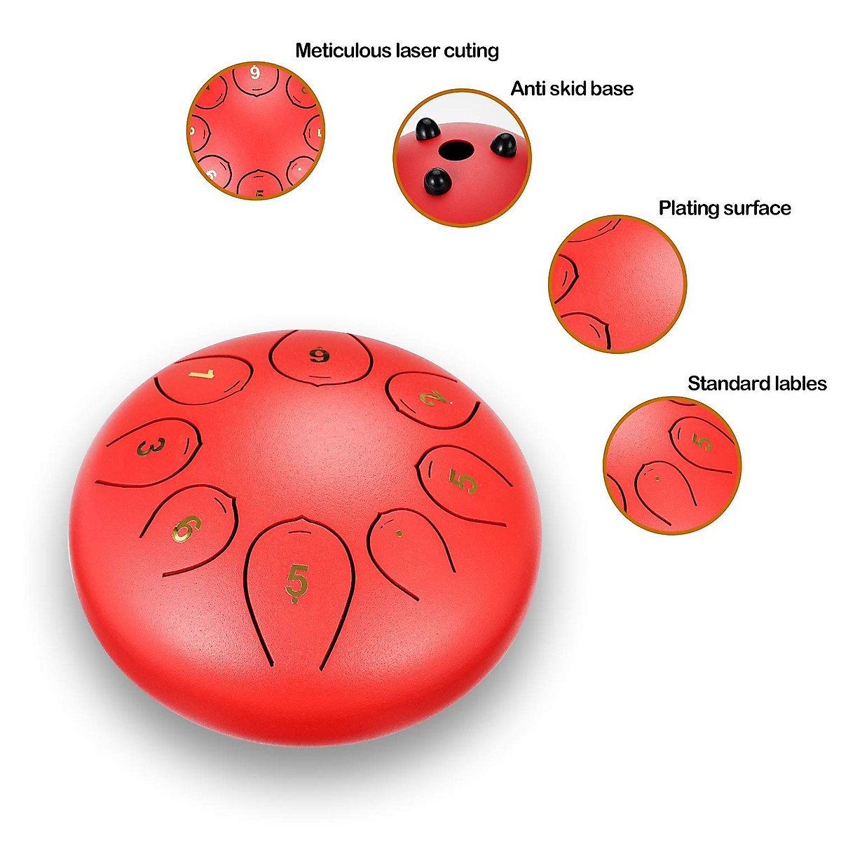 Steel Tongue Drum 6 Inch 8 Note Percussion Instrument Lotus Hand Pan Drum with Drum Mallets Carry Bag used for musical education, gifts mental rehabilitation and yoga meditation (6 Inch 8 Note-Red)