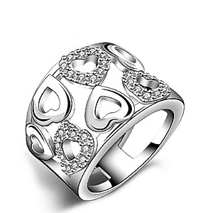 HUKQBUNX 925 Sterling Silver Multi Love Multi Gem Heart-Shaped Diamond Ring Square Crystal Zircon Women's Fresh Fashion Wedding Engagement Ring Size 7-9 (Size 9)