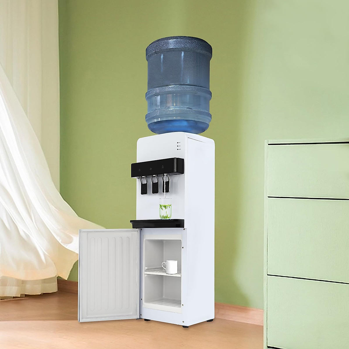 CheriMuMu Top Loading Water Cooler Dispenser, Hot and Cold Water Dispenser 3 Temperature Settings Water Dispenser for Home Office & More, Holds 5 Gallon Bottles (White)