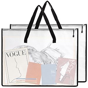 EOOUT 2 Pack 19x25 Inches Art Portfolio Case, Portfolio Folder for Artwork, Posters Storage Bag with Zipper and Handle Mesh Folder Organizers for Poster, Scrapbook, Keepsake and Bulletin Board