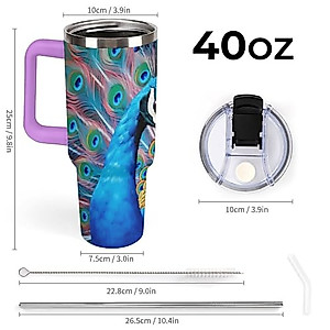 Peacock 40 Oz Car Cup Stainless Steel Travel Mug Leak-Proof Insulated Tumbler with Handle Violet-style