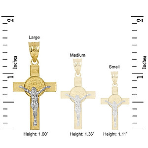 Solid 14k Two-Tone Gold St. Benedict Crucifix Cross Charm Pendant (1.60")