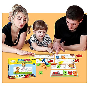 Officygnet Learning Educational Toys and Gift for 3 4 5 6 Years Old Boys and Girls - See & Spell Matching Letter Game for Preschool Kids - 80 Pcs of CVC Word Builders for Toddler Learning Activities