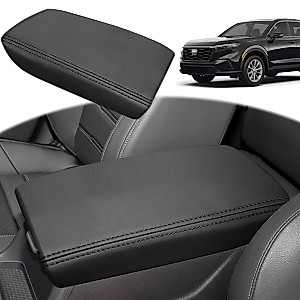 INTGET for 2025 2024 2023 Honda CRV Center Console Cover Leather Middle Armrest Cover Center Console Lid Protector for Honda CRV 2025 Accessories (Black Leather Console Cover)