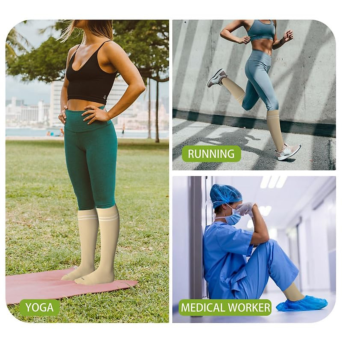 LEVSOX Compression Socks for Pregnant Women 20-30 mmHg Knee High Viscose for Bamboo Cute Funny Mens Supports Socks for Nurses, Medical, Travel and Flight, Wheat