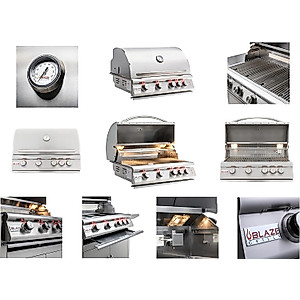 BLAZE BBQ Outdoor Package of 32” LTE Built-in Gas Grill, Dop-In Single Side Burner, 32” Door & Two Drawers Combo, 20” Compact Refrigerator and Accessories (Grill Cover, Fridge Trim and Rotisserie Kit)