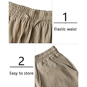NANAMEEI Mens Linen Pants Casual Mens Linen Trousers Beach Elastic Waistband Pocket Drawstring Beach Pants Khaki XL