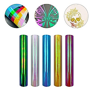 VILLCASE 5 Rolls Vinyl Lettering Film Vinyls Color Changing Vinyl Holographic Vinyl Glass Vinyl Film Transfer Tape for Vinyl Adhesive Vinyl White Vinyl Transfer Paper Five Colors The Pet