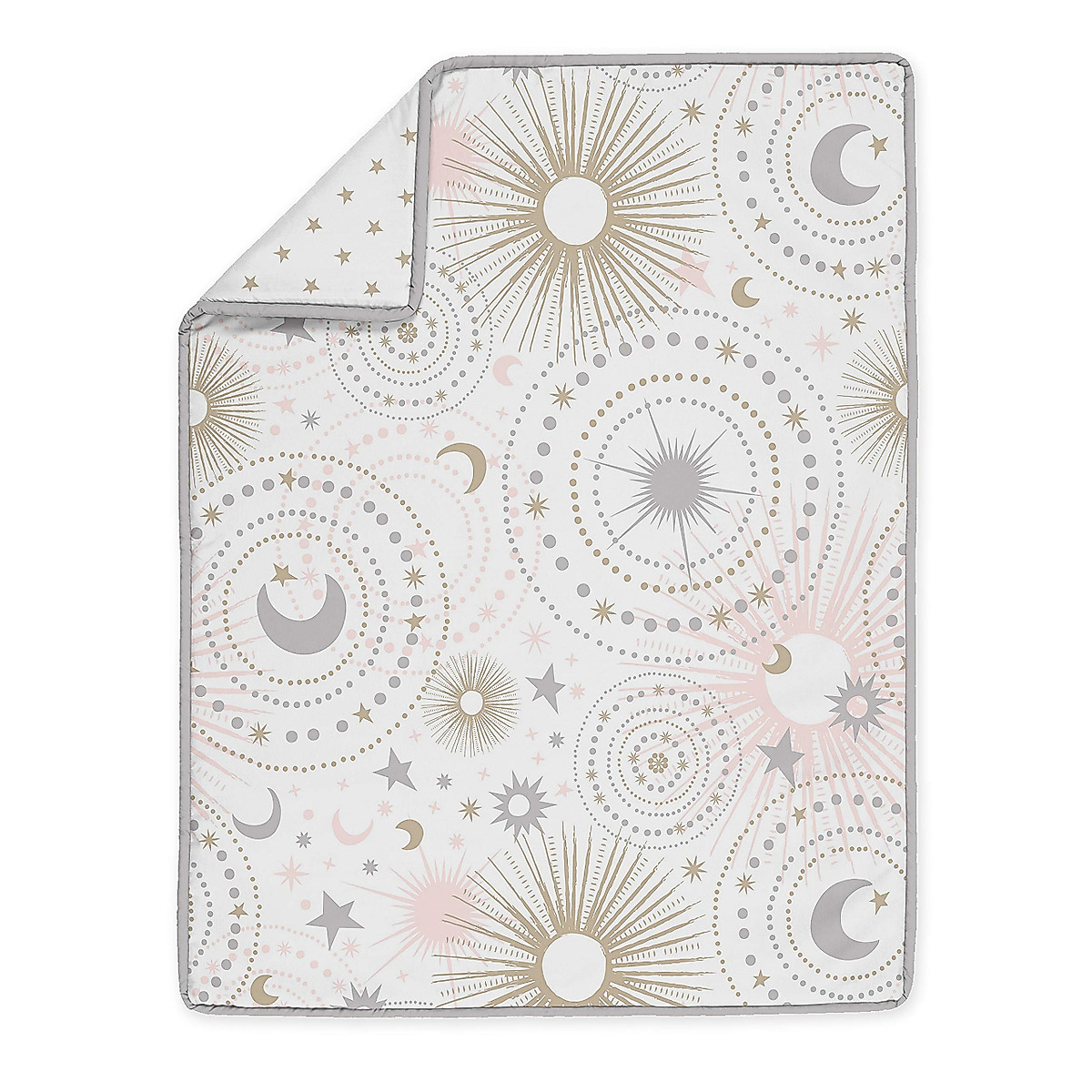 Sweet Jojo Designs 4 pc. Blush Pink, Gold, Grey and White Star and Moon Celestial Baby Girl Crib Bedding Set