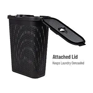 Mind Reader 40L Slim Laundry Hamper, Clothes Basket, Lid, Wicker Design, Plastic, 18"L x 10.4"W x 23.5"H, Set of 6, Black
