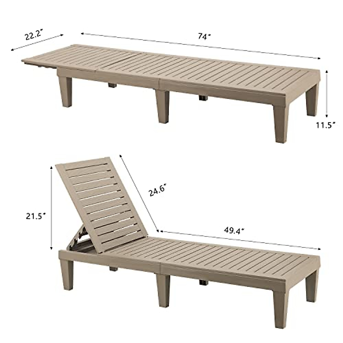 JUMMICO Patio Chaise Lounge Chair Set of 2 Outdoor PE Waterproof Adjustable Easy Assembly Lounge Chairs for Outside Pool Garden Deck Beach