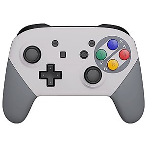 eXtremeRate SFC SNES Classic EU Style Faceplate Backplate Handles for Nintendo Switch Pro Controller, Soft Touch Replacement Grip Housing Shell Cover with Colorful ABXY Buttons for Nintendo Switch Pro