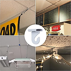 50 Pieces Metal Drop Ceiling Hooks, Right and Left White Ceiling Hooks T-Bar Track Clip for Hanging Plants & Decorations, 20lbs Capacity Suspended Ceiling Hanger for Classrooms Offices