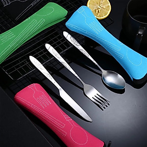 MEGTRI Kitchenutensils 3pcs/bag Steak Knife Travel Cutlery Set Portable Printed Stainless Steel Spoon Fork
