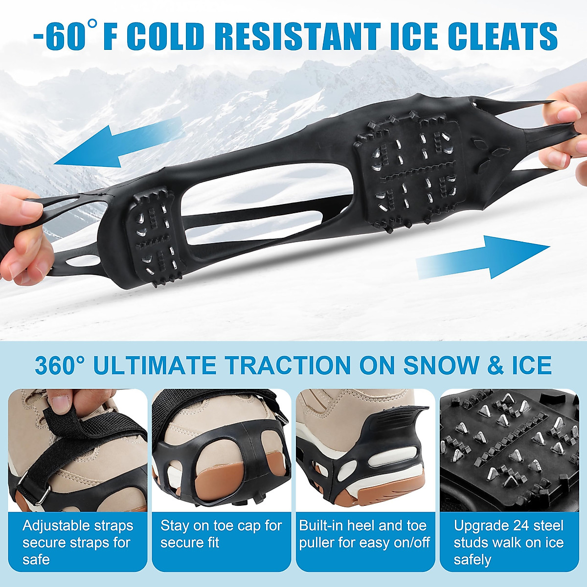 Ice Cleats for Shoes and Boots,Walk Traction Cleats Crampons for Walking on Snow and Ice Anti Slip Ice Shoes Grippers Snow Cleats for Men Women Winter Hiking Climbing