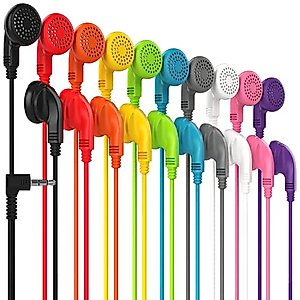Maeline Bulk Earphones with 3.5 mm Headphone Plug - 10 Pack - Multi