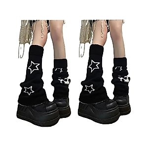 heyheyshine Y2k Star Skull Print Two Side Wear Knitted Leg Warmers Socks Punk Girls Japanese Kawaii Streetwear Leg Cover