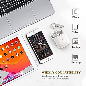 Wireless Earbud Bluetooth 5.0 Headphones with Charging Case, IPX8 Waterproof, 3D Stereo Air Buds in-Ear Ear Buds Built-in Mic, Open Lid Auto Pairing for Android/Samsung/Apple iPhone - White