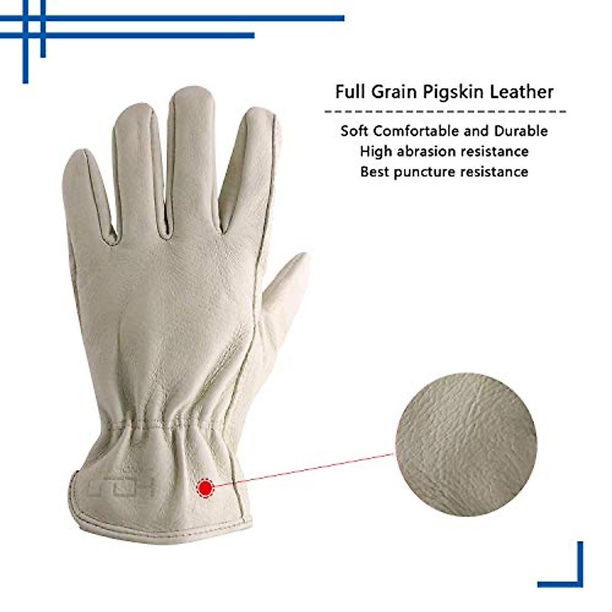 HLDD HANDLANDY 2 Pairs Pigskin Leather Work Gloves with Reinforced Palm for Men & Women, Stretchable Wrist Rigger Glove for Driver, Construction, Yardwork, Gardening (S, Beige)