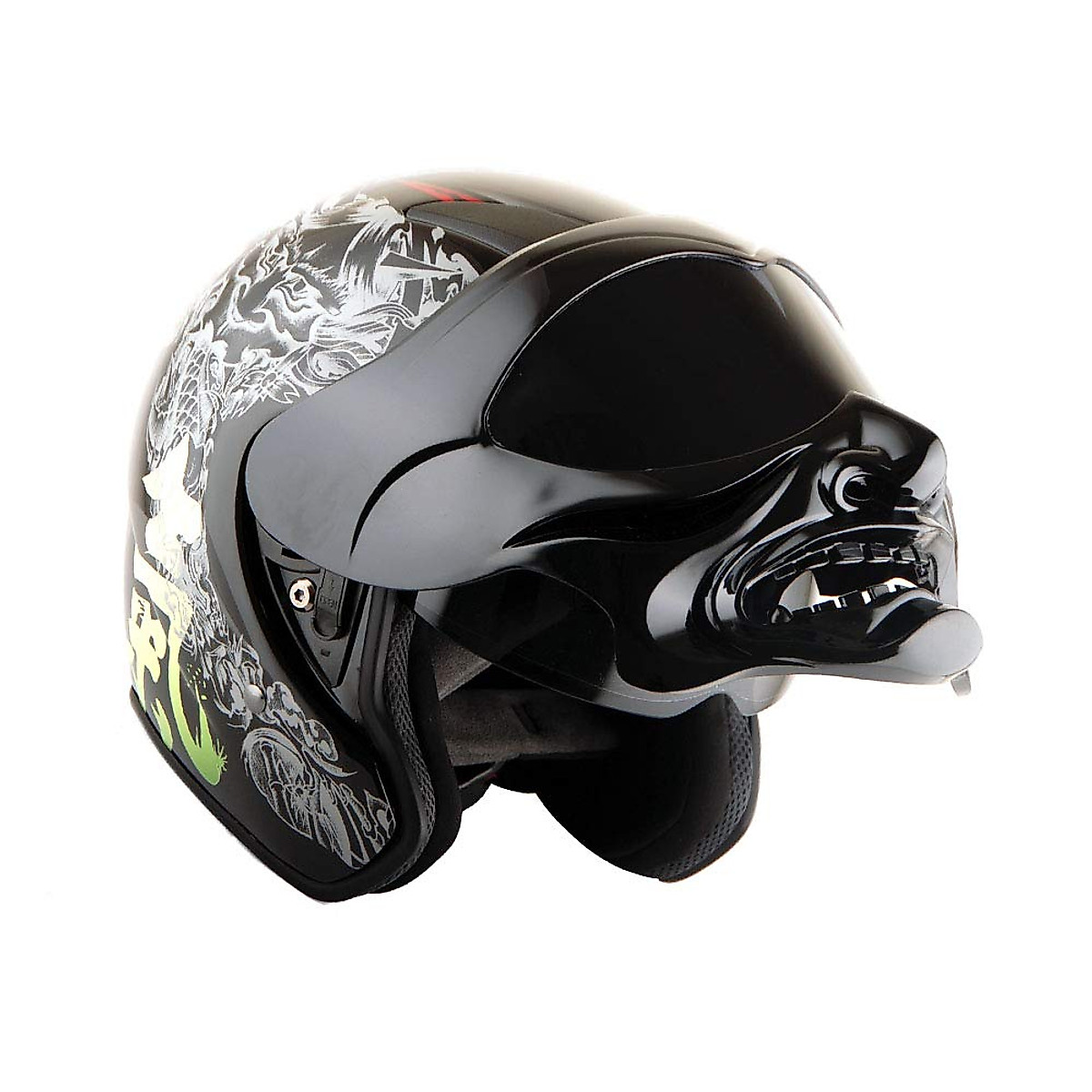 1Storm Motorcycle Open Face Fiber Glass Dual Visor Helmet Scooter Classical Knight Bike Samurai Black + One Extra Clear Shield