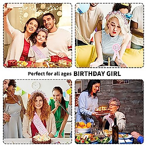 Birthday Crowns for Women, Pink Birthday queen Sash & Rose Gold Women's Birthday Hair Bands and Birthday Corsage Set, Queen Rhinestone Birthday queen Headband Birthday Gifts for Women, Sweet Happy Birthday Accessories (birthday queen Pink)