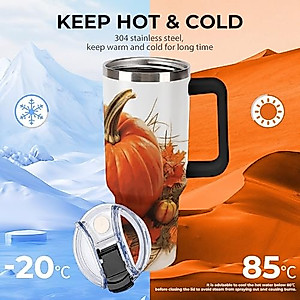 LLUTSNTH 40 Oz Vacuum Tumbler with Black Handle Leakproof Insulated Tumbler Fall Pumpkin Stainless Steel Travel Mug with Lid And Straw Coffee Cup Cute Water Bottles Cup Holder Friendly