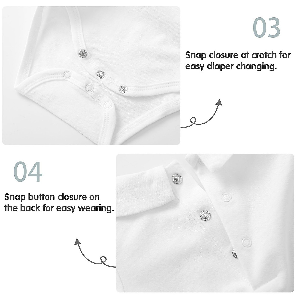 pureborn Baby Boy Girl Long Sleeve Cotton Bodysuit Spring Fall Peter Pan Collar Romper Solid White 3-6 Months