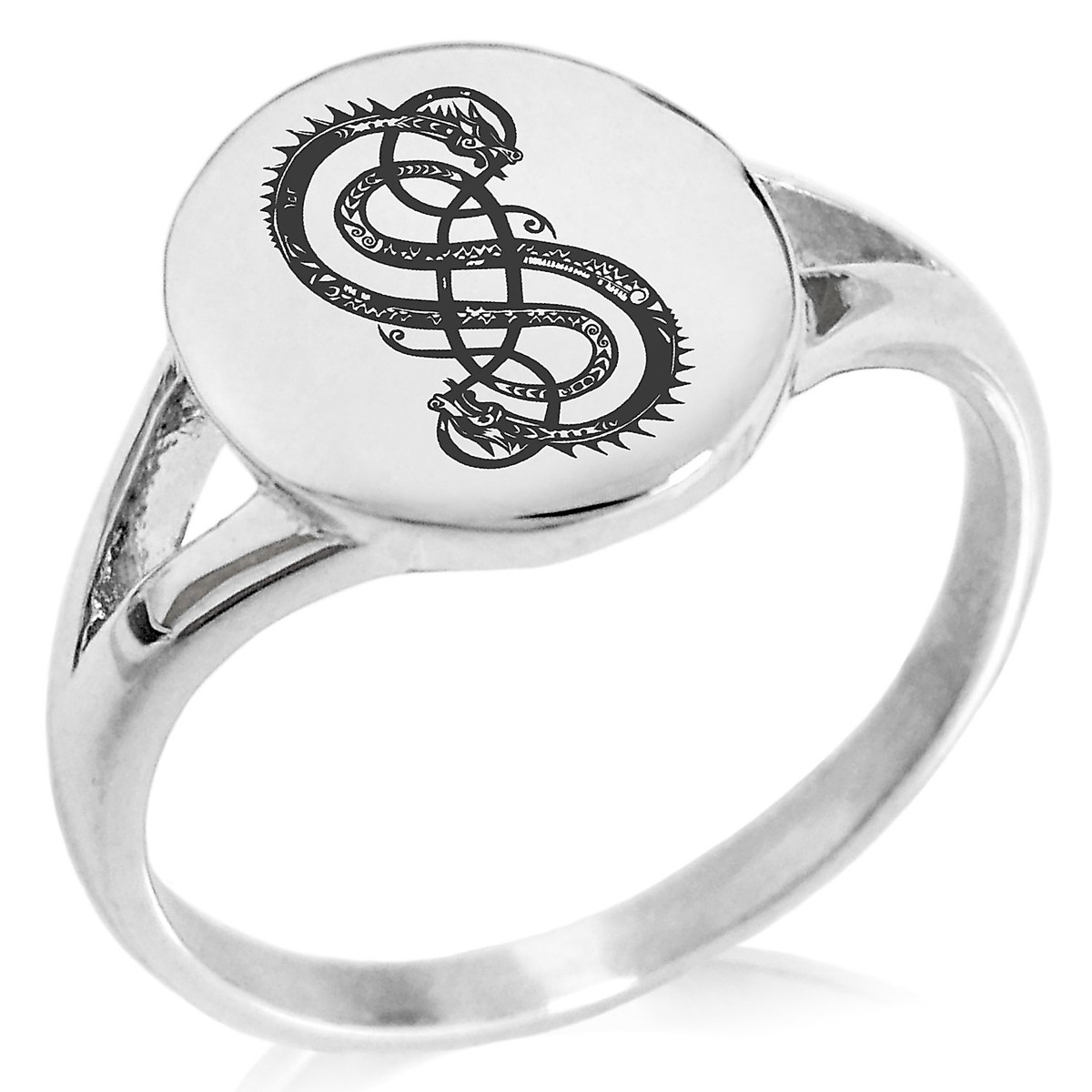 Tioneer Stainless Steel God of Mischief Loki Viking Norse Symbol Minimalist Oval Top Polished Statement Ring, Size 6